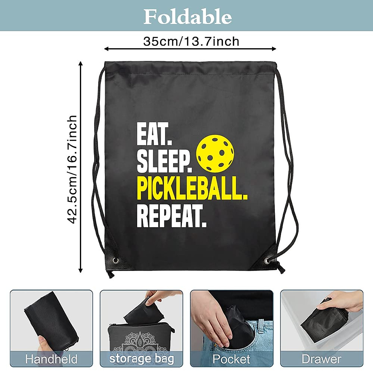 Haizct Eat Sleep Pickleball Drawstring Backpacks, Funny Pickleball Drawstring Bag for Men Women, Pickleball Sport Bag, Pickleball Player Gift, Sport Lovers Gift, Pickle Ball Accessory
