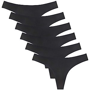 Sunm Boutique 6 Pack Women's Cotton Thongs Breathable Bikini Panties Underwear Black Medium