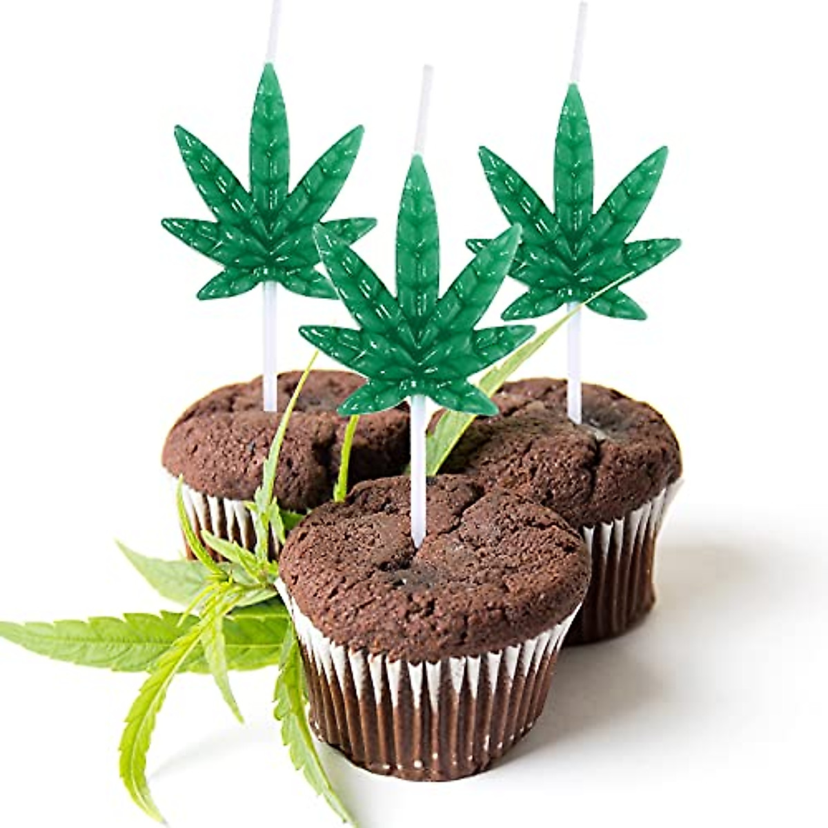 Lothee 5 Pieces Leaf Shape Candles Weed Leaf Cupcake Candles Pot Leaf Tealight Candles for Birthday Anniversary Celebrations Party Supplies