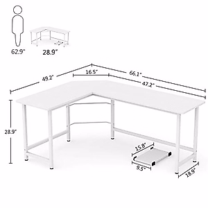 Tribesigns 66 inch Modern L Shaped Desk Corner Computer Desk PC Laptop Study Table Workstation Home Office Wood & Metal, White