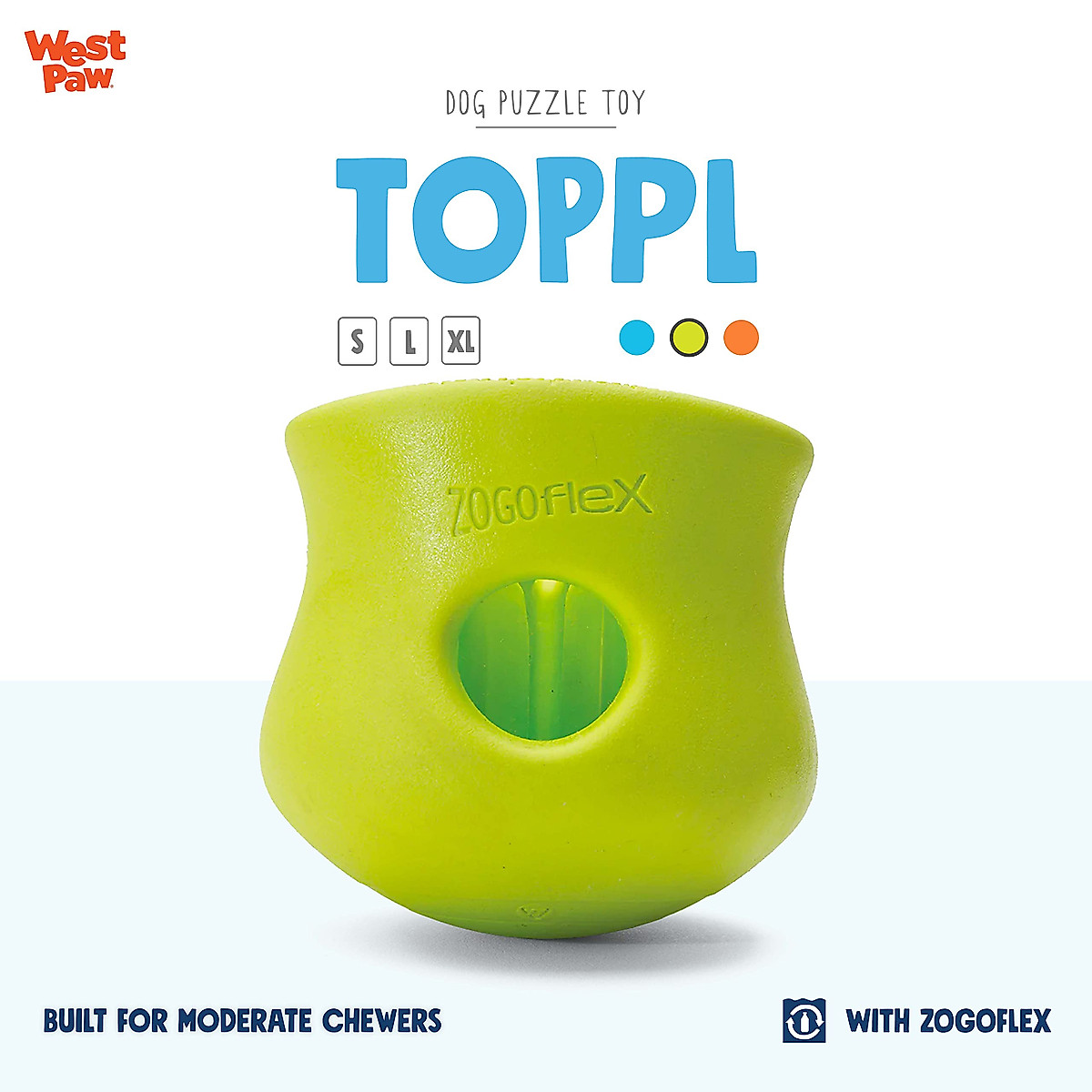 West Paw Zogoflex Toppl Interactive Treat Dispensing Dog Puzzle Play Toy, 100% Guaranteed Tough, It Floats!, Made in USA, Small, Granny Smith