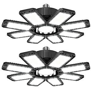ISKYDRAW Garage Lights - 240W LED Garage Light 2 Pack 24000lm Garage Lights Ceiling LED with 8 Deformable Panels, Shop Light 6500K fit for E26 E27 Bulb Socket, Lighting for Workshop Basement Barn