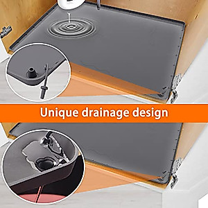 iArtker Under Sink Mat for Kitchen Waterproof,34" x 22" Sink Cabinet Organizer Tray,Slight Slope Water Gathering,Silicone Under Sink Liner for Kitchen Bathroom,Liner Drip Tray with Drain Hole (Grey)