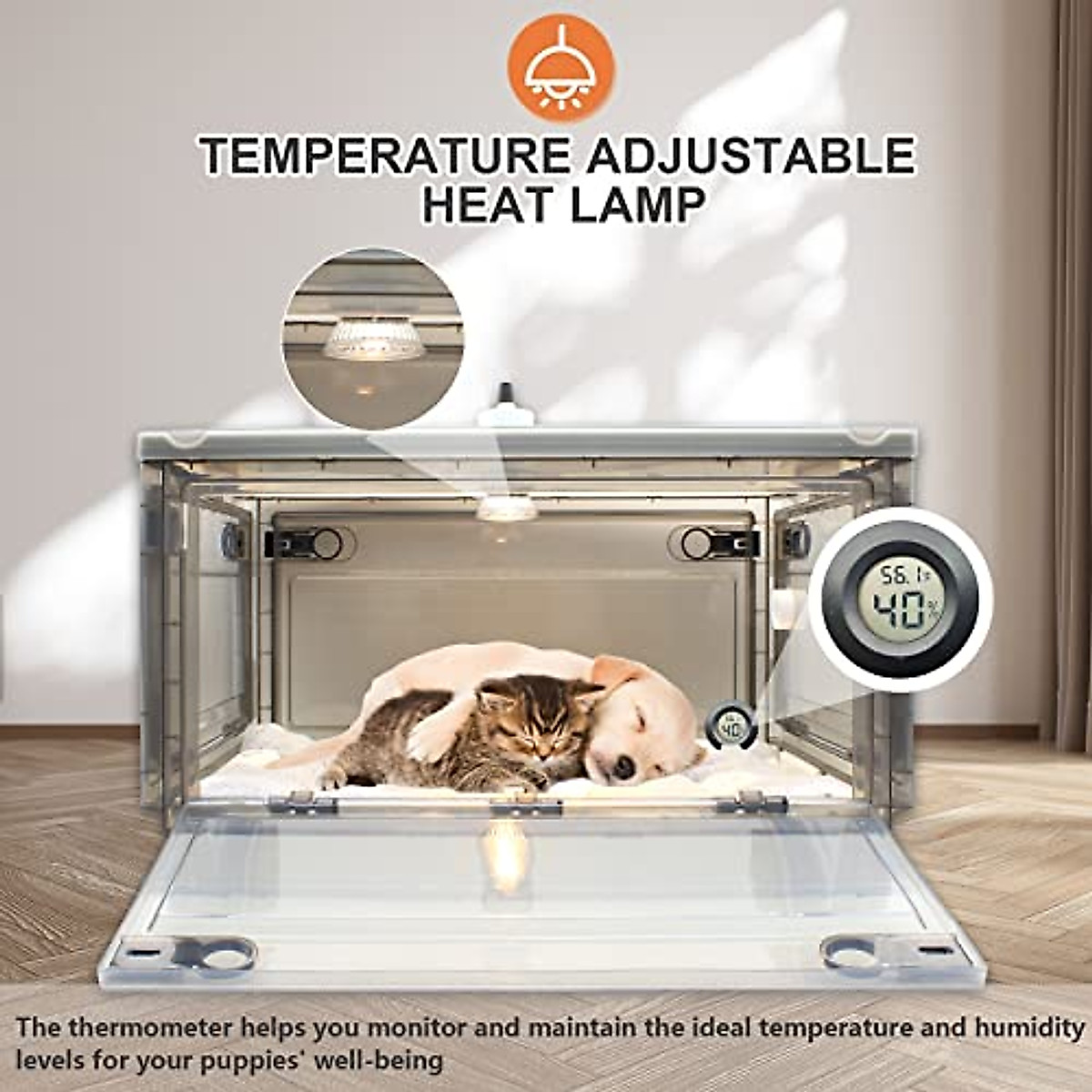 GIFANK Incubator for Puppies with Heating Large PET Brooder Nursery Kitten Incubator for Puppies with Pet Bed Mat,Pet Medicine Feeder,Temperature Detection and Nebulization Kit,8PCS