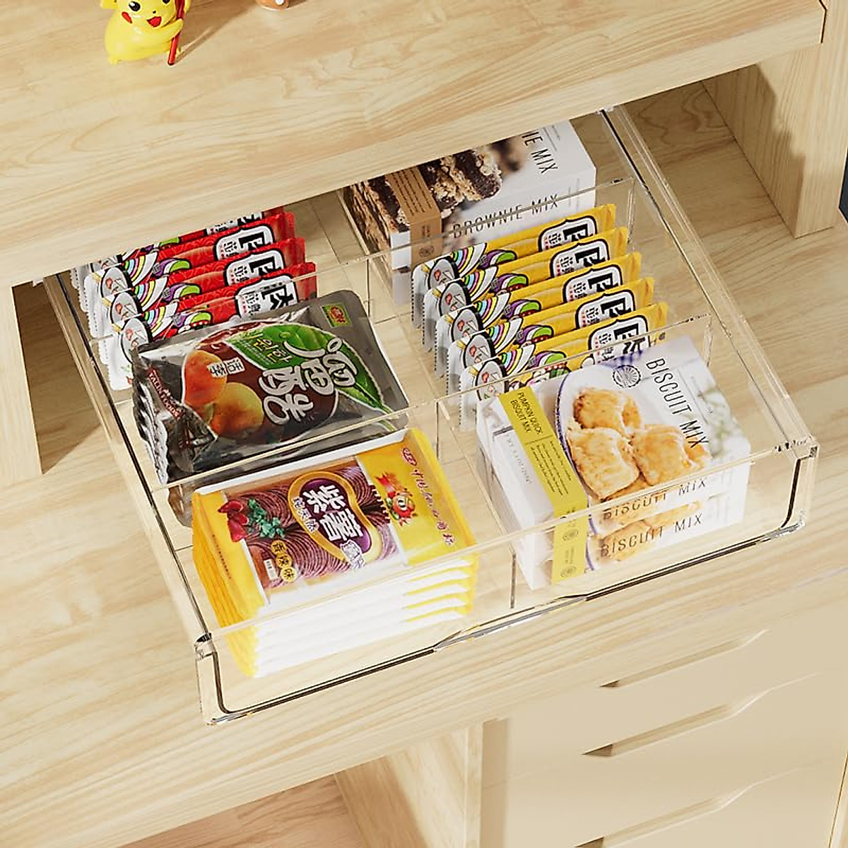 COZYWELL 2 PACK Under Desk Storage Drawers With Divider, Self-Adhesive Under Desk Drawers for Home Bedroom Office Kitchen Stationary Organization, 1 Large Drawer & 1 Medium Drawer