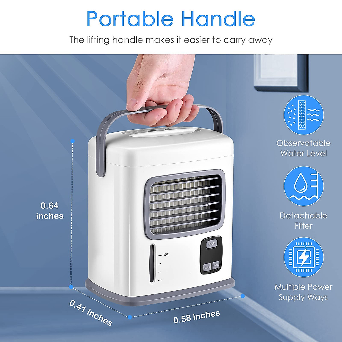 3 in 1 Personal Air Conditioner Fan for Office - Mini Portable AC Evaporative Air Cooler Fan w/Auto Timer, Adjustable Wind Direction, 18 Oz Large Water Tank, Low Noise, Ideal for Small Room Indoor