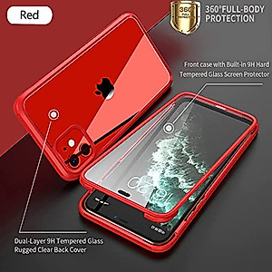 UBUNU iPhone 11 Case with Screen Protector [Built-in 9H Hard Tempered Glass], for Magsafe Clear Dual Layer 360 Full Body Protection for Men Women iPhone 11 Protective Phone Case Cover 6.1 inch, Red