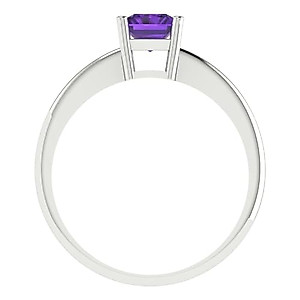 Clara Pucci 1.0 ct Radiant Cut Solitaire Natural Purple Amethyst Engagement Bridal Promise Anniversary Ring 18K White Gold Size 3.5