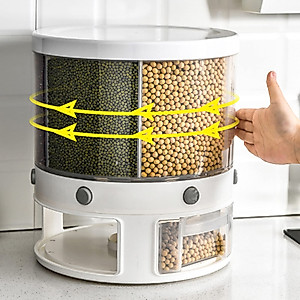 Large Rotating Food Dispenser Rice Dispenser 6-Grid Rice Bucket Whole Grains Rice Container Storage with Lid Dry Food Dispenser Storage Box for Kitchen White