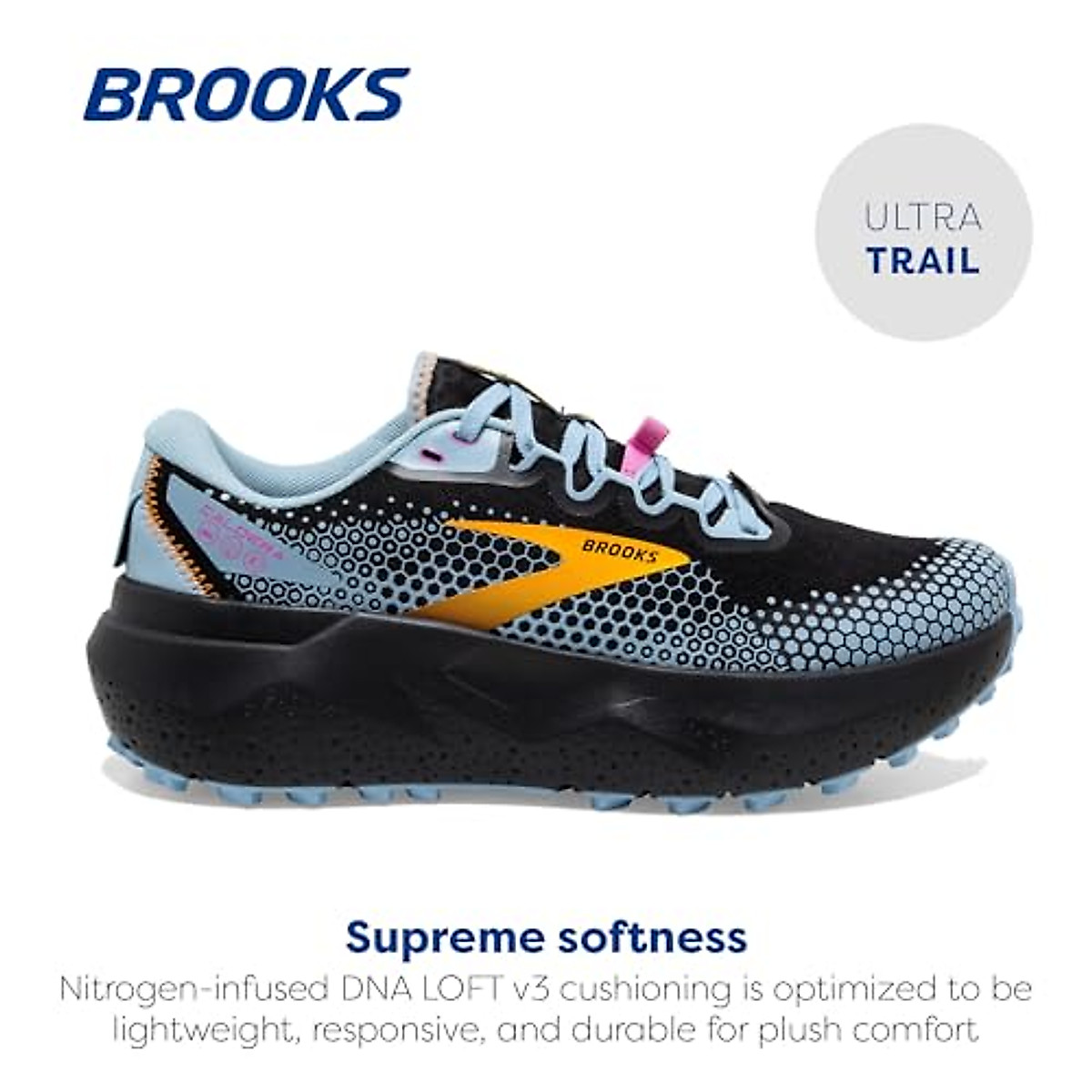 Brooks Women’s Caldera 6 Trail Running Shoe - Black/Blue/Yellow - 8 Medium