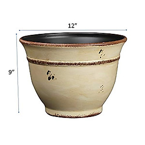 Classic Home & Garden 10512D 532R 12" Alena Planter, Vintage Ivory Enamel