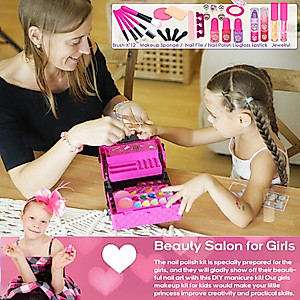 Kids Makeup Kit for Girl - 52 PCS Safe and Washable Makeup for Kids, Real Girls Makeup Kit, Toddler Makeup Kit with Cosmetic Case, Girls Toys Age 4-12, Princess Toys Birthday Gifts for Girls