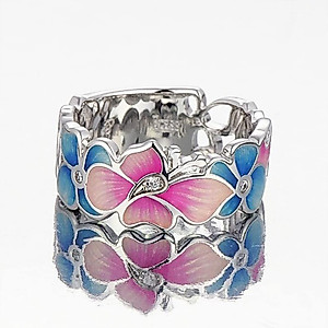 MYLYAHY Fashion Flower Butterfly Statement Band Ring,Thick Silver Plated Dainty Colorful Floral Enamel Band Ring Jewelry Gift for Women Girls (Ring_A, 10)