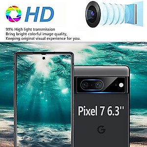 [4+3Pack] Glass Screen Protector for Google Pixel 7 5G, 9H Tempered Glass, Ultrasonic Fingerprint Compatible,HD Clear Case Friendly