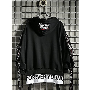 DUDHUH Mens Hoodie Fashion Pullover Letter Print Tracksuit Techwear Casual Coat Hip-Hop Sweatshirt Black