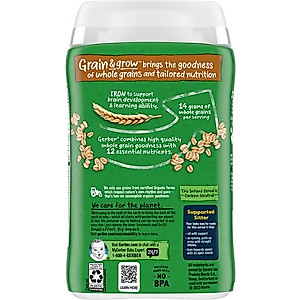 Gerber Baby Cereal Organic 1st Foods, Grain & Grow, Oatmeal, 8 Ounces