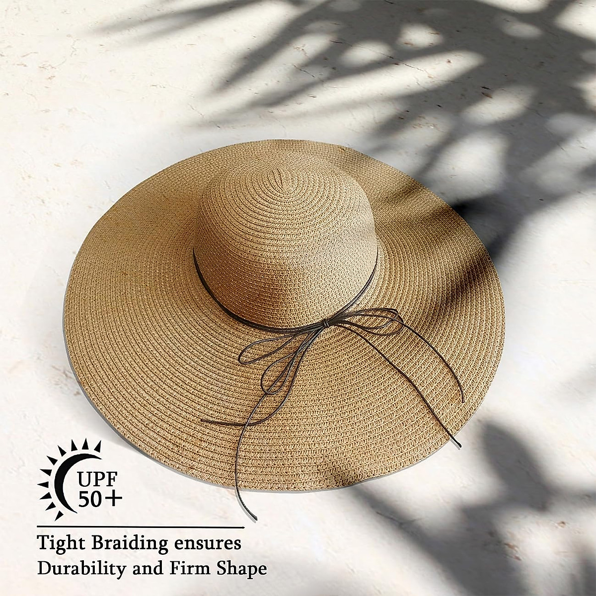 Beach Hats for Women, Straw Hats for Women Sun Hat Floppy, Wide Brim Hats for Women Foldable UPF 50+ UV Protection Summer Hat Khaki