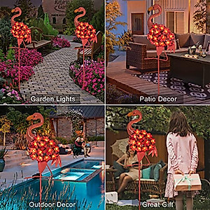 HOMEIMPRO Garden Solar Lights,Flamingo Pathway Outdoor Stake Metal Lights,Waterproof Warm White LED for Lawn,Patio or Courtyard