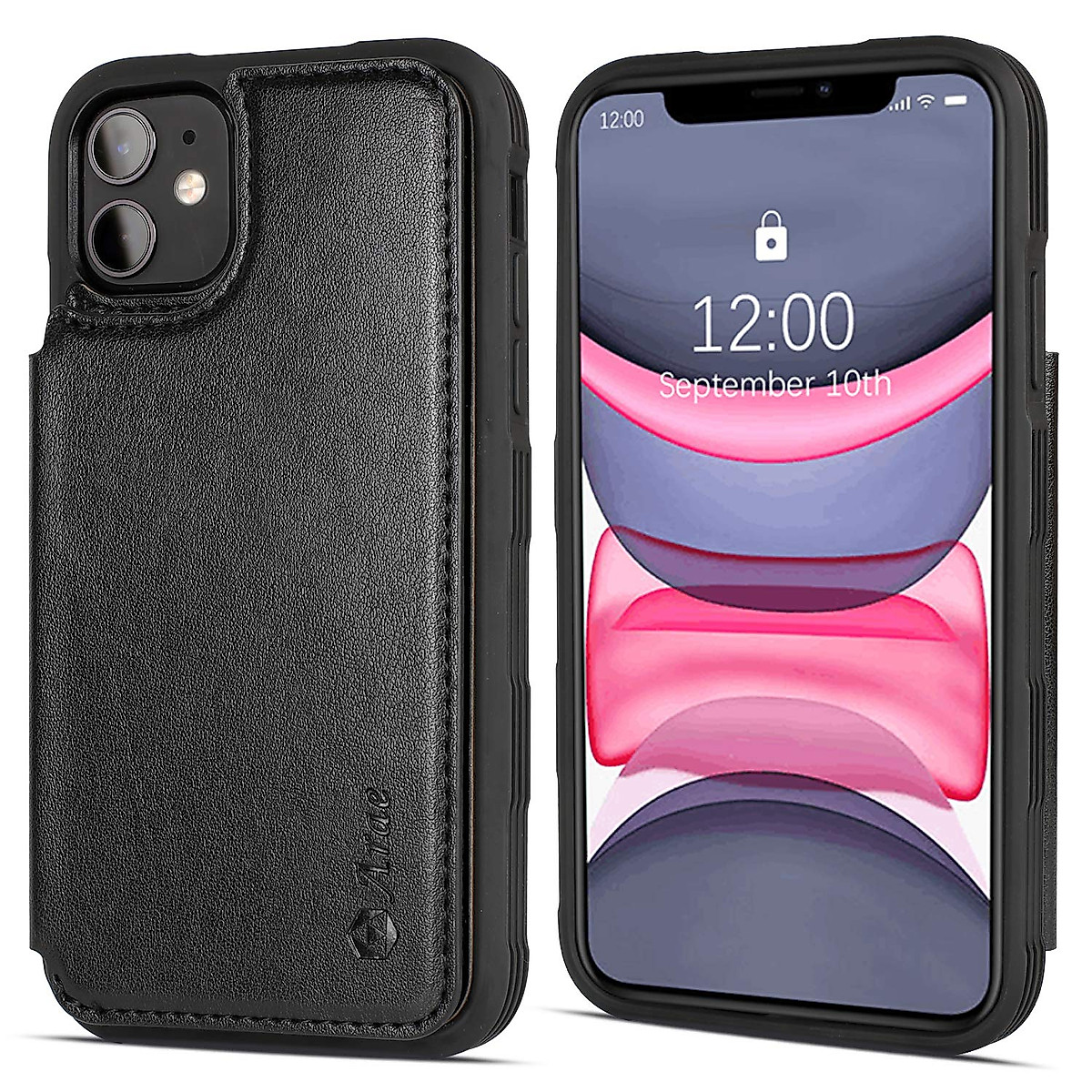 Arae Compatible for iPhone 11 Case with Card Holder - Wallet Case with PU Leather Card Pockets Back Flip Cover for iPhone 11 6.1 inch - Black