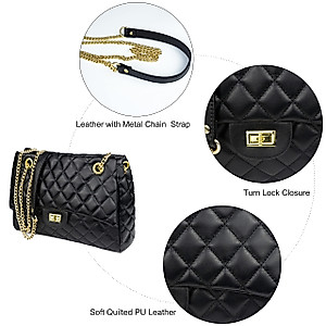 Rejolly Quilted Shoulder Bags for Women PU Leather Ladies Crossbody Handbag Stylish Envelope Purse with Chain Strap (Black)