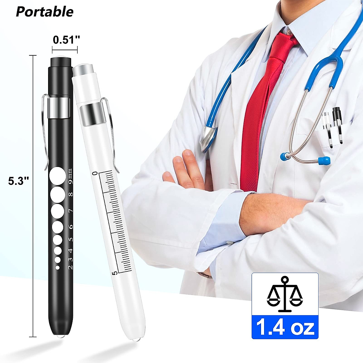 Opoway Nurse Penlight with Pupil Gauge Medical Pen Light for Nurses Doctors with Batteries Included 2ct. White and Black