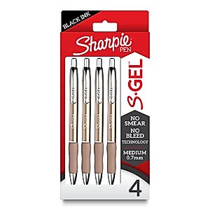 SHARPIE S-Gel, Gel Pens, Sleek Metal Barrel, Champagne, Medium Point (0.7mm), Black Ink, 4 Count