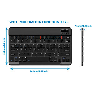 Ultra-Slim Small Bluetooth Keyboard, Portable Rechargeable External Cordless Wireless Keyboard for Android Tablet Cell Phone Samsung Smartphone iPad Mini Air Pro iPhone Windows Surface (Black)