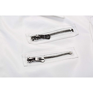 chouyatou Men's Vintage Asymmetric Zip Lightweight Faux Leather Biker Jacket (X-Large, White)