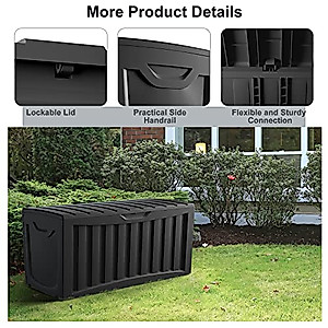 S AFSTAR 90 Gallon Deck Box, Outdoor Storage Box with Lockable Lid, 2 Built-in Wheels, Side Handrail, All Weather Weatherproof Resin Deck Box for Patio Cushions, Pool Supplies, Gardening Tools, Black