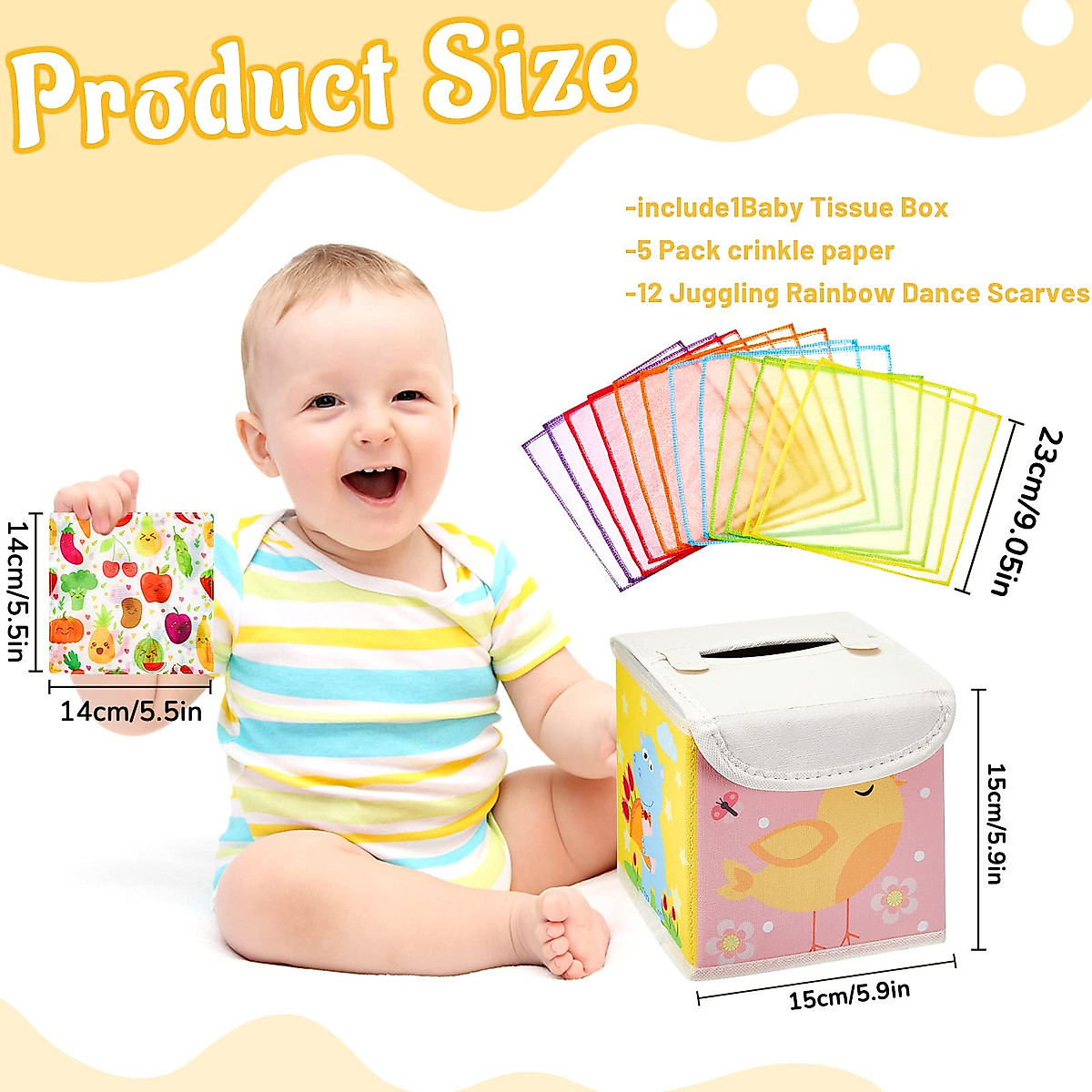 Civaner Baby Tissue Box Toy Montessori Toys for Babies 6-12 Months Cute Crinkle Soft Infant Sensory Toys for Baby Toddlers Boys Girls Educational Sensory Early Learning Gifts