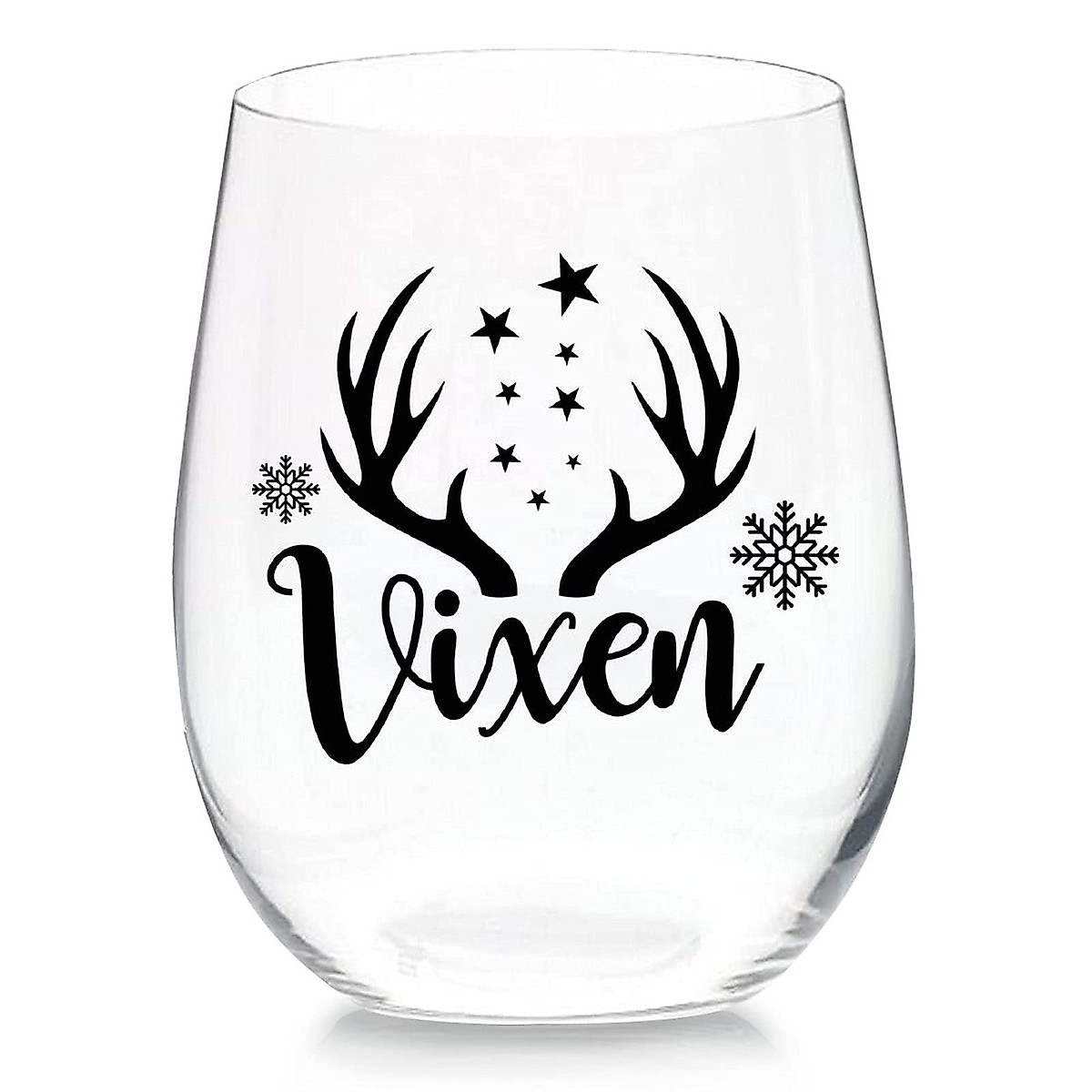 ArogGeld Vixen Reindeer Names Snowflake Wine Glasses Funny Winter Christmas Decorations Stemless Wine Glass 15oz Printing Wine Glass For Party Birthday Xmas Christmas Thanks Gift To Woman Girl