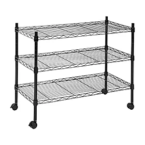 HealSmart Heavy Duty 3-Tier Shelving Units Adjustable, Wire Shelf with 750 lbs Capacity (250 per Shelf), 30" D x 14" W x 24 "H, Black, 3 Levels, Storage Shelf with Wheels & Leveling Feet