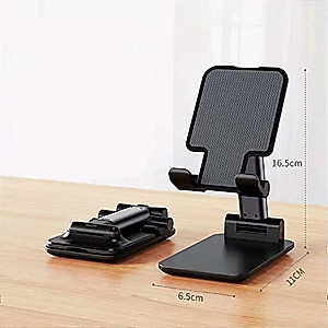 Cell Phone Stand for Desk, Desktop Mobile Phone Stand, Universal Cell Phone Stand, Foldable, Adjustable Support Height, Compatible with 8-Inch Device, Black, with Silicone Pad