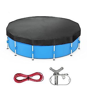 AUKAR Pool Covers for Above Ground Pools - 10 Feet Round Swimming Pool Cover, with Pool Cover Cable and Ratchet Kit