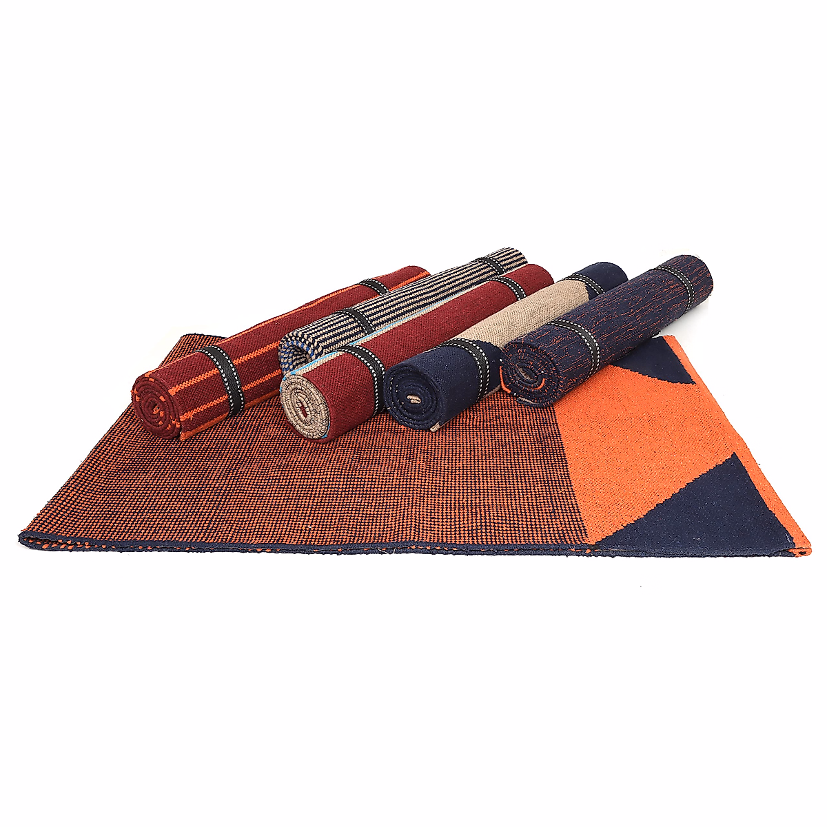 KD Yoga Rug Blanket Convert Plastic Yoga Mat to Eco Friendly 100% Cotton Gripping with Corner Pocket (Grey-Navy)