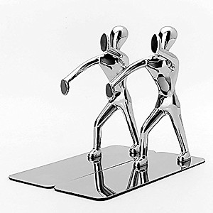 Winterworm Fashion Creative Stainless Steel Decorative Small Humanoid Bookend Pair Kung Fu Kungfu Man Book Organizer Metal Bookends Book end Book File Home Office Library Decoration Birthday Gift