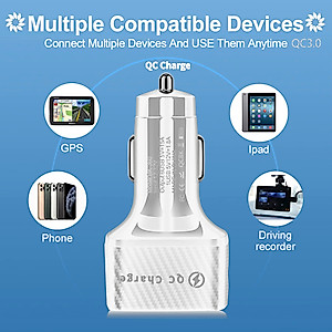Amiss Car Charger Adapter, 6 USB Multi Port, Fast Charger, Include QC 3.0 and 5 Other Ports, Car Interior Accessories, Fit for iPhone 13/12/11/pro, Samsung Galaxy/Note S10/S9/S8 - White（2PCS）