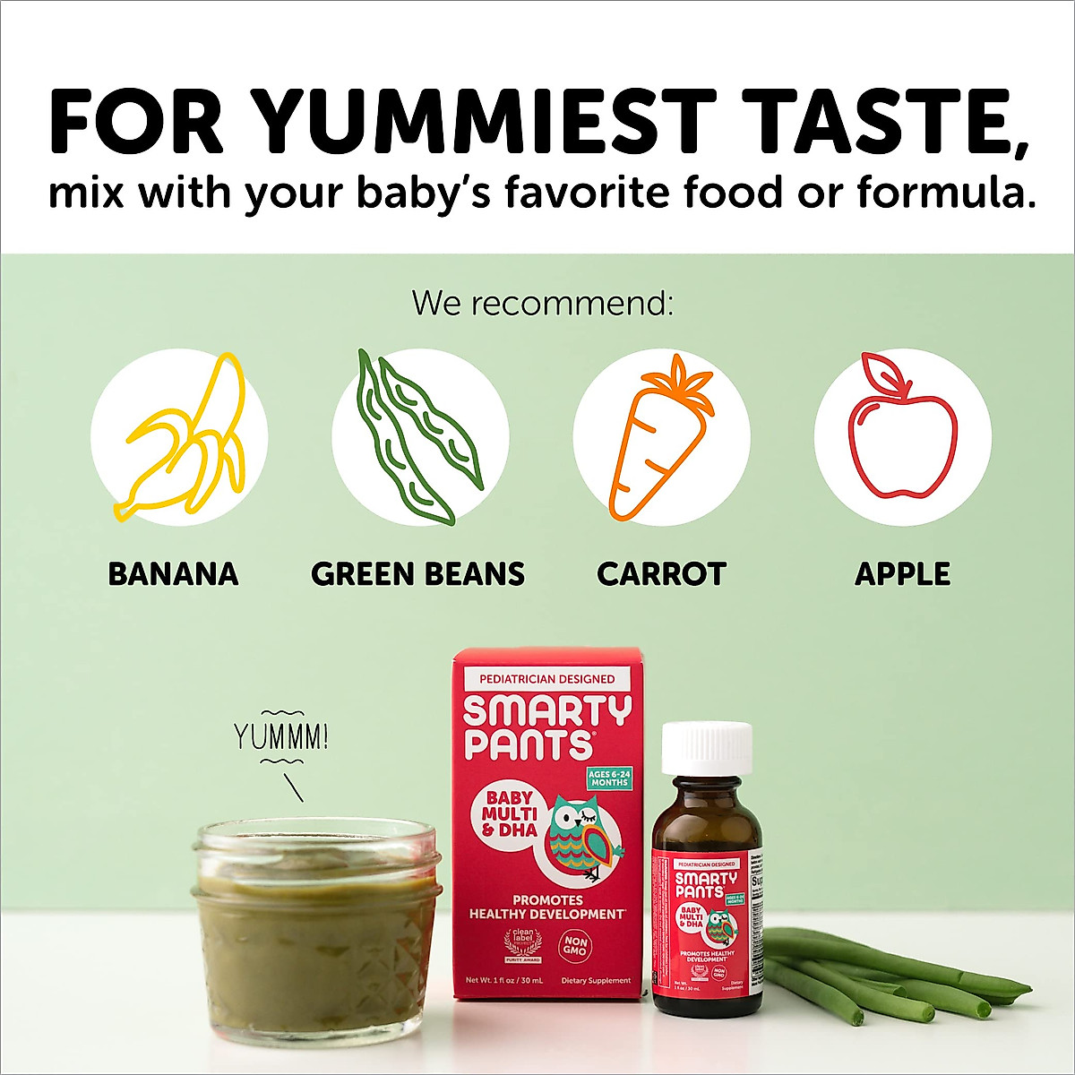 SmartyPants Baby Multi&DHA Supplement:Liquid Multivitamin with Vitamin D3, C,Vitamin B6,Biotin,Choline & Lutein, for Infants 6-24 Months,Gluten Free,Natural Fruit Flavor,30 Servings(Package May Vary)