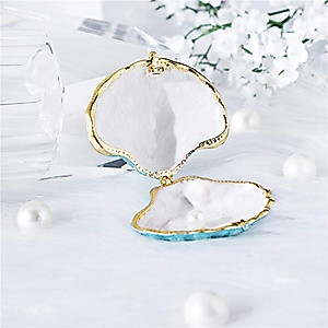 H&D HYALINE & DORA Metal Glass Trinket Box Ring Holder Small Seashell Figurine Collectible Table Centerpiece (pearl mussel)