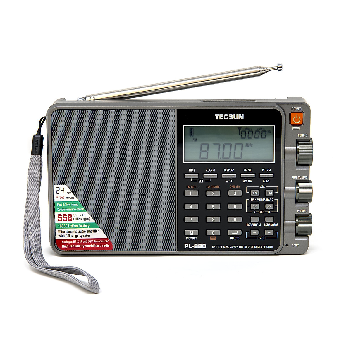 Tecsun PL880 Portable Digital PLL Dual Conversion AM/FM, Longwave & Shortwave Radio with SSB (Single Side Band) Reception, Color Silver