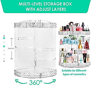 360 Rotating Makeup Organizer, Vanity Adjustable Cosmetic Storage Organizers Large Capacity Makeup Display Case for Bedroom Bathroom Clear Acrylic Organizer Container for Cosmetic Brushes Lipsticks