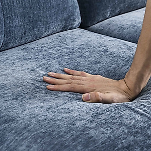 ATY Convertible Sectional Sofa with Removable Ottoman and Cushions, 3 Seats L-Shape Chenille Couch w/Pocket & Rubber Wood Legs, Perfect for Livingroom, Aapartment, Small Space, 80", Navy