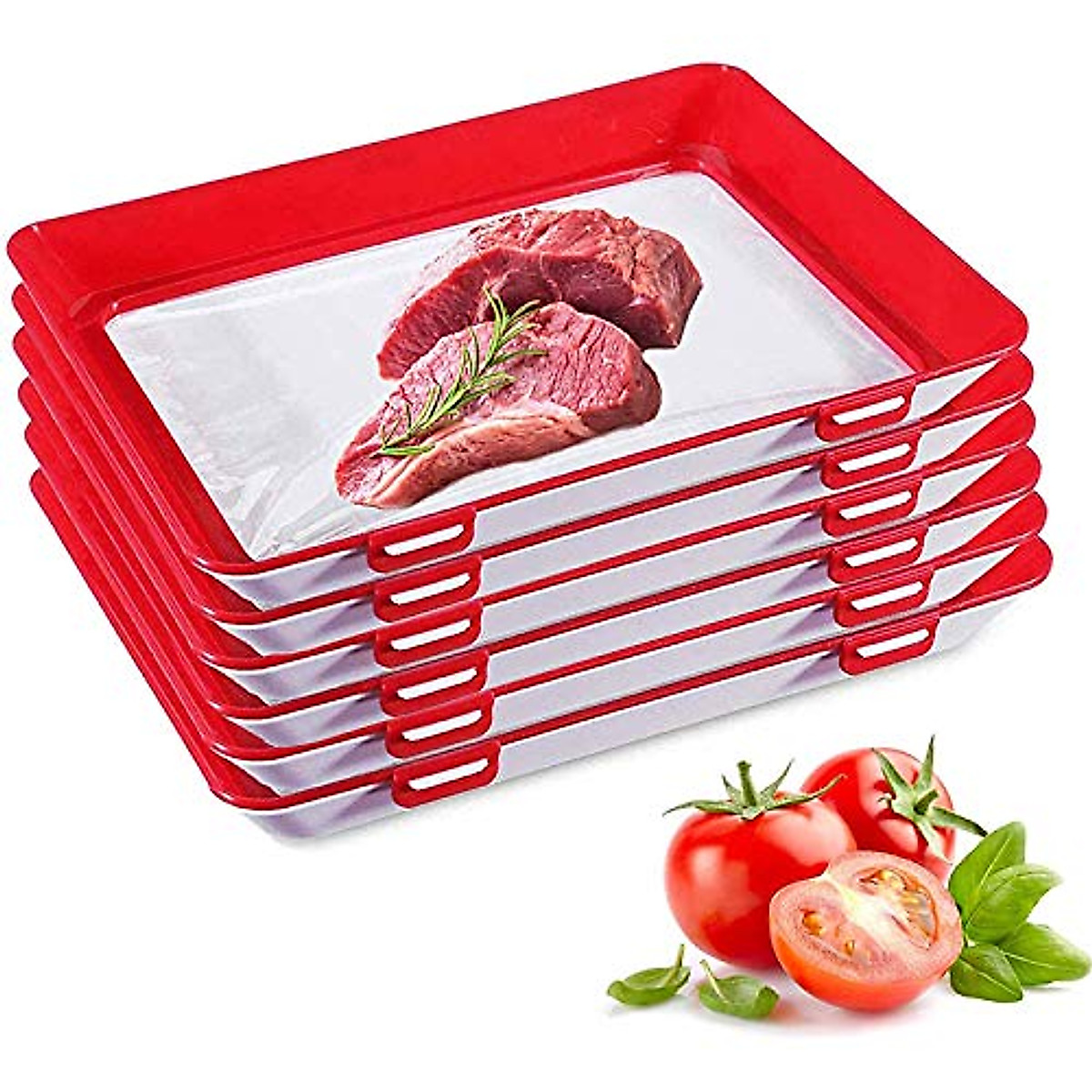 Food Plastic Preservation Tray- stackable food preservation trays- Reusable fresh tray food storage for Vegetable Fruit Meat Kitchen, Office, School (6)