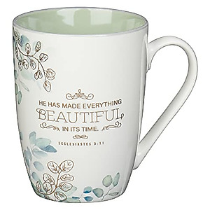 Christian Art Gifts Ceramic Encouraging Coffee and Tea Mug for Women: Made Everything Beautiful - Ecclesiastes 3:11 Inspiration Bible Verse for Hot and Cold Beverages, White and Sage Green, 12 oz.
