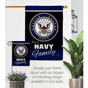 Breeze Decor Navy Proudly Family Garden Flag - Armed Forces USN Seabee United State American Military Veteran Retire Official - House Decoration Banner Small Yard Gift Double-Sided Made In USA