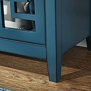 Wood Accent Buffet Sideboard Storage Cabinet with Doors and Adjustable Shelf, Entryway Kitchen Dining Room, Dark Teal