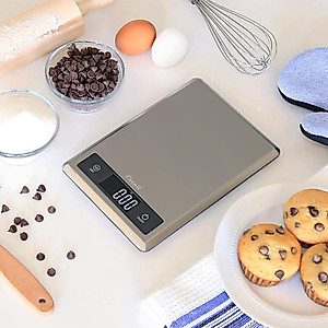 Escali T115S Ultra Thin Kitchen, Office, Herb Scale, Tare Functionality, LCD Digital Display, 11lb Capacity, Silver