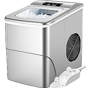 Silonn Ice Maker Machine for Countertop, 9 Bullet Cubes Ready in 6 Minutes, 26lbs 24Hrs Portable Self-Cleaning, 2 Sizes of Bullet-Shaped Home Kitchen Office Bar Party, Silver (WSIM02)