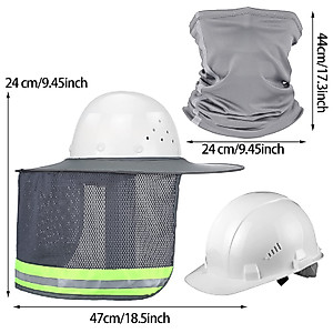 2 Pcs Sun Hard Hat Neck Protection High Visibility Full Brim Mesh Sun Protection and Neck Gaiter Bandana Face Scarf for Hard Hat Accessories, Reflective (Grey)