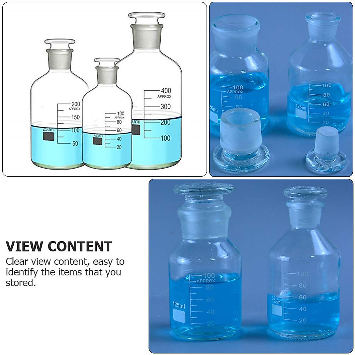 iplusmile Reagent Bottle Apothecary Jar, Glass Wide Mouth Reagent Bottle 125ml Capacity Laboratory Chemistry Sample Glass Bottle with Glass Stopper and Scale for Lab and Kitchen